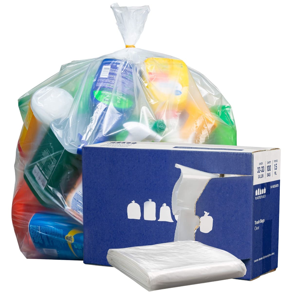 32-33 Gal. Clear Trash Bags, 1.5 Mil, 33"x39" | W33LDC15 | Plasticplace – Plasticplace Trash ...