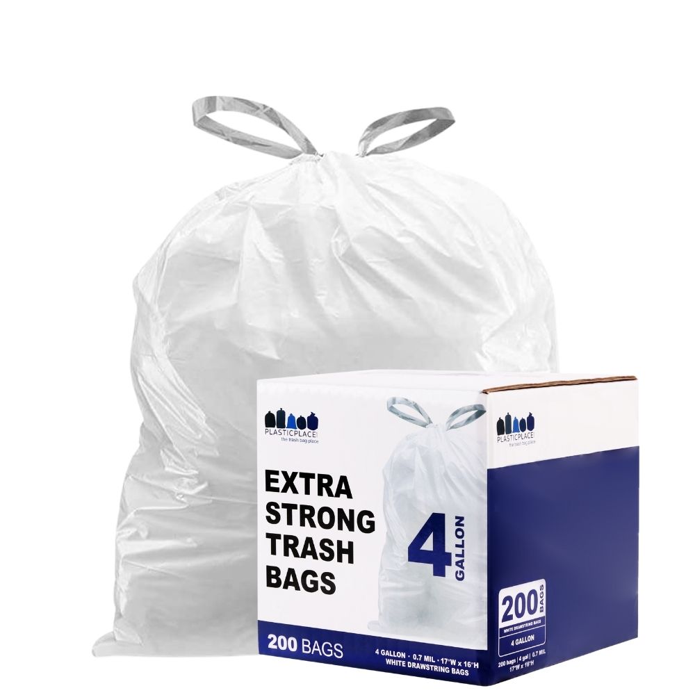 4 gallon drawstring trash bags | W4DSWH | Plasticplace – Plasticplace ...