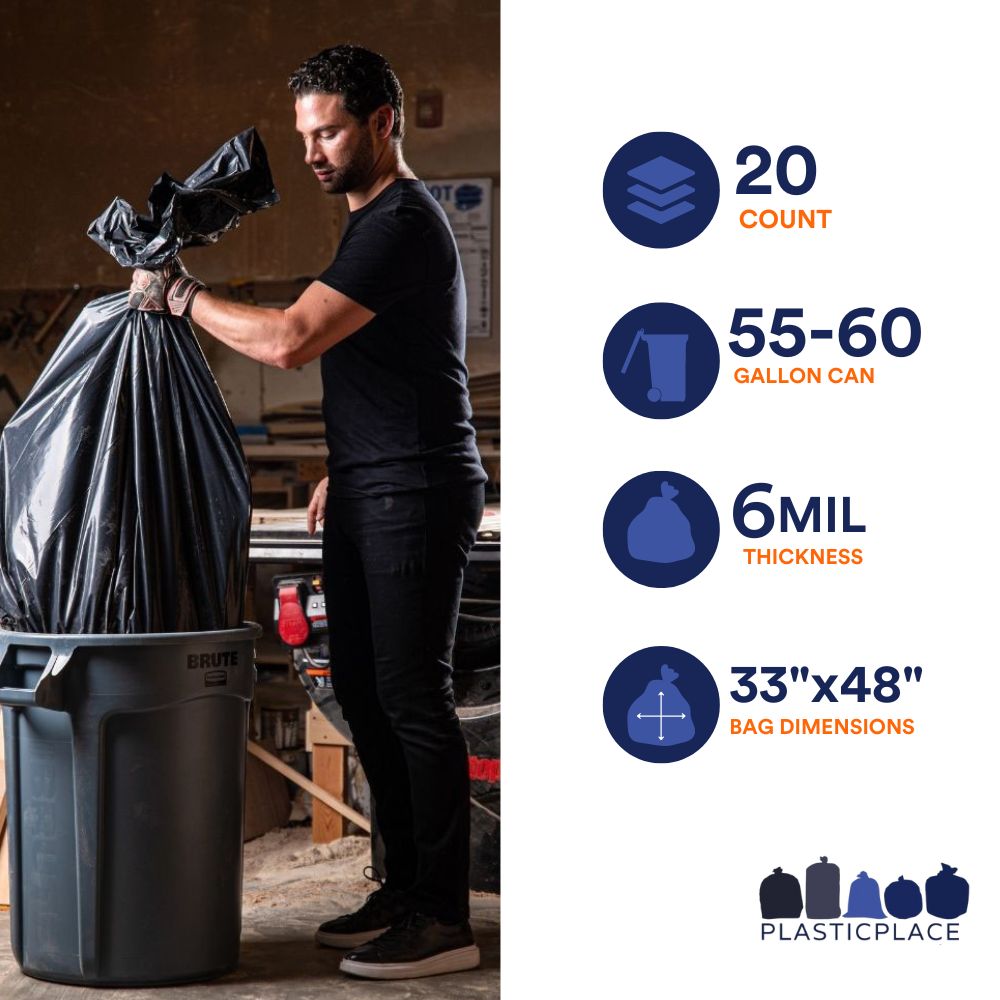 Contractor Bags,55 Gallon, 6 Mil, Black | C55601BK | Plasticplace ...
