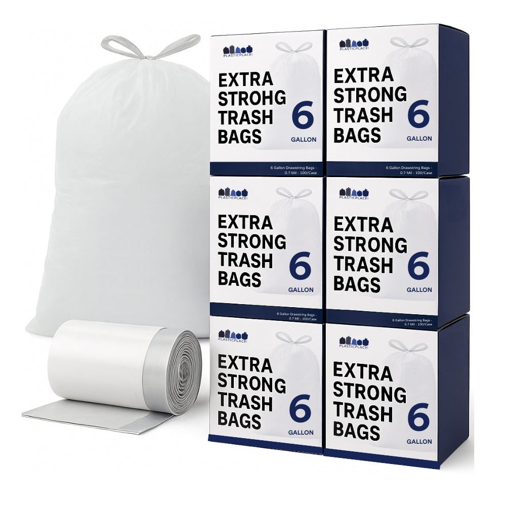 6 gallon drawstring trash bags, Jr Pack | D06071WH | Plasticplace ...