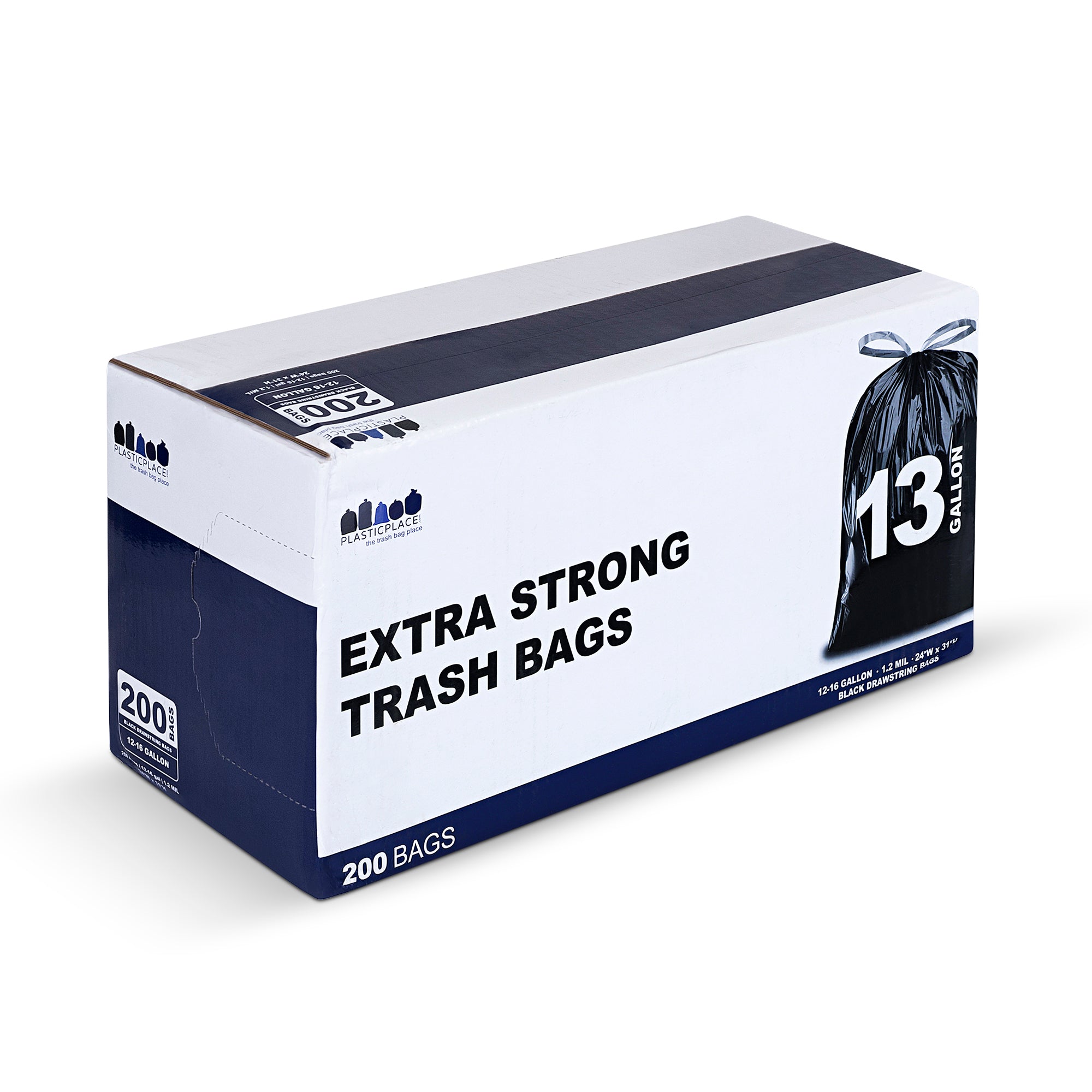 13 Gal. Extra Tall Kitchen Drawstring Black Trash Bags | Plasticplace ...